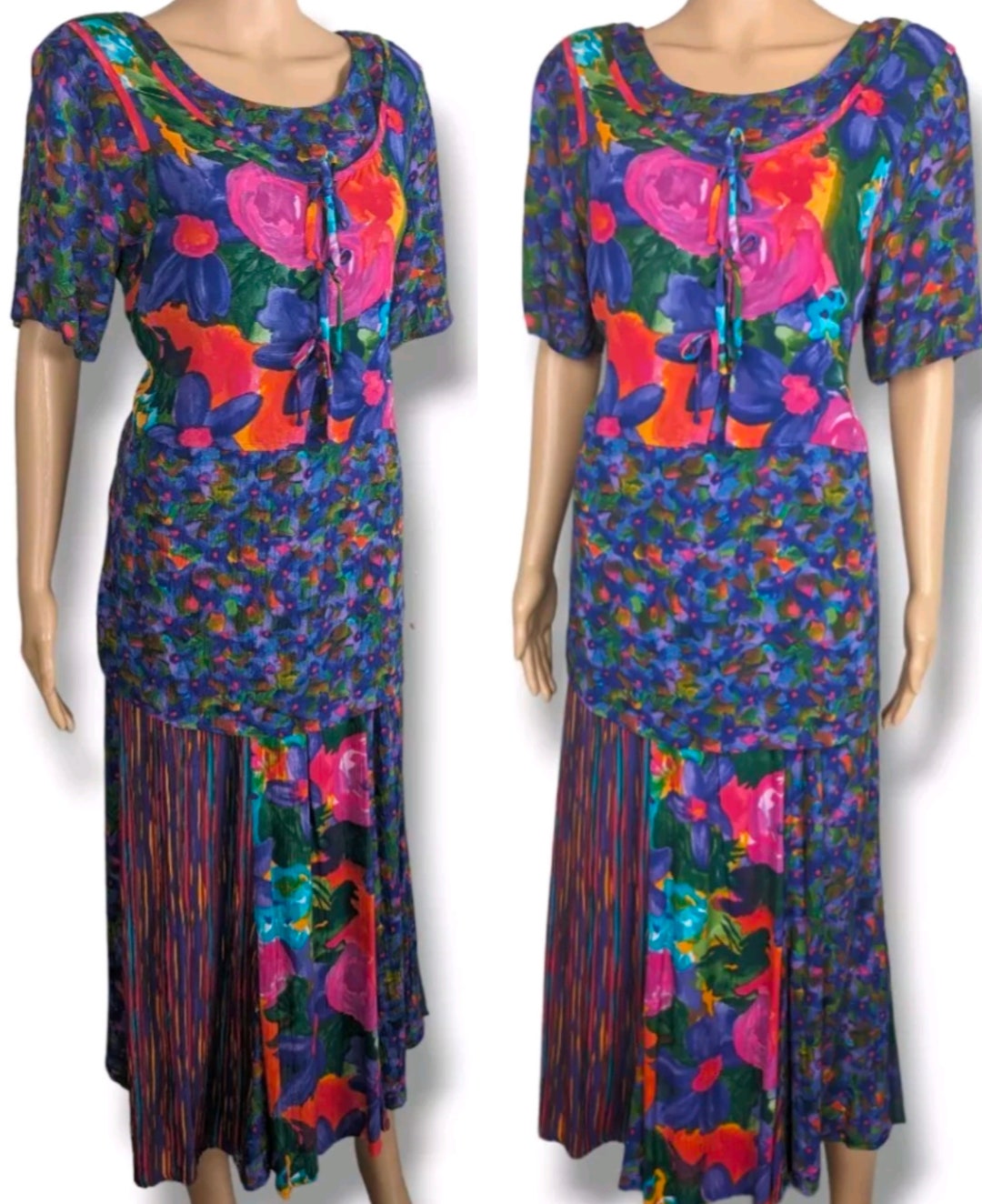 Carole Little Skirt Tunic Set Size 10P Floral German Rayon Vibrant ...