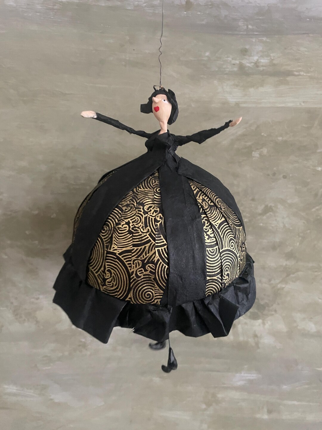 Paper Mache/paper Art Dancer for Hanging, Japanese Paper, Gold - Etsy