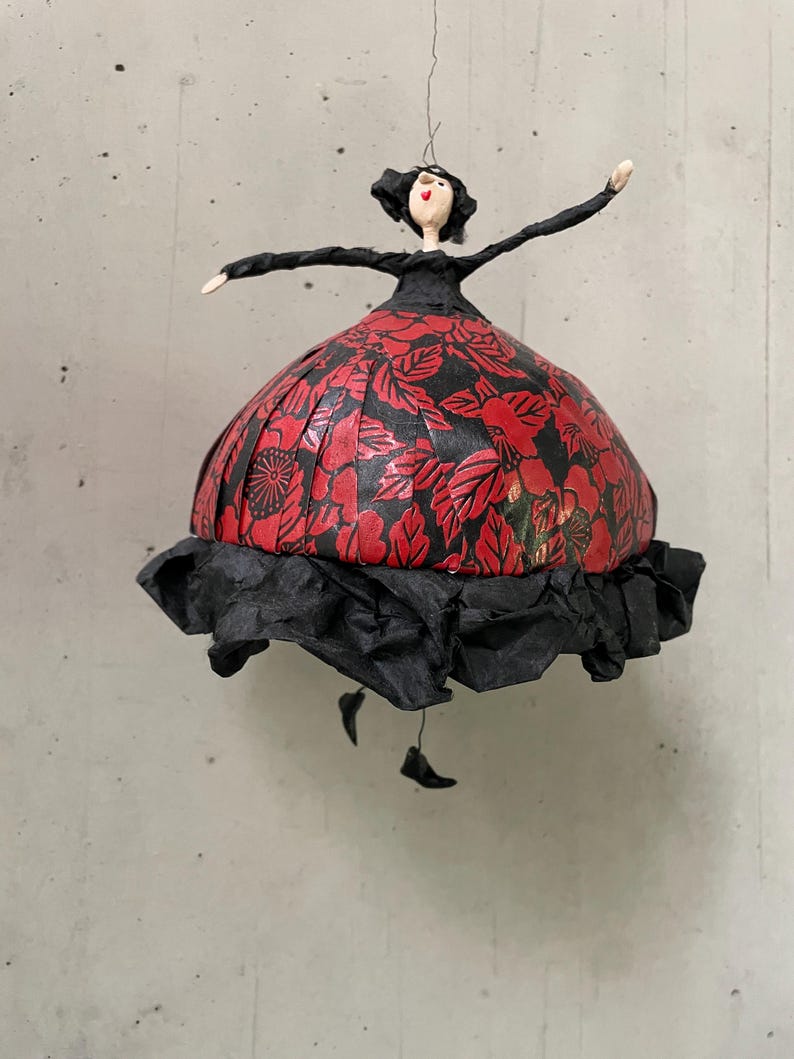 Paper Mache/paper Art BALLERINA for Hanging, Dancer, Red Flowers - Etsy