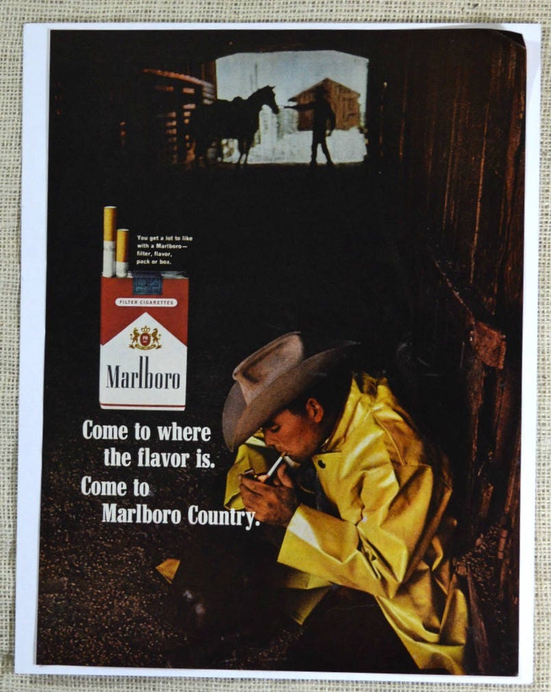 Marlboro Man // 1965 Cigarette AD // Cowboys & Horses // - Etsy