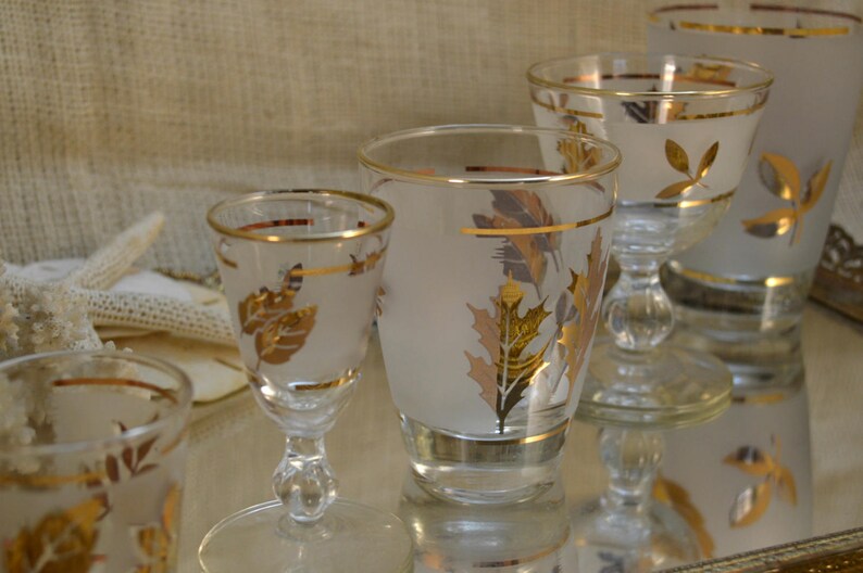 Libby Gold Leaf Glass Set // Cocktail Glasses and Cordial Glasses ...