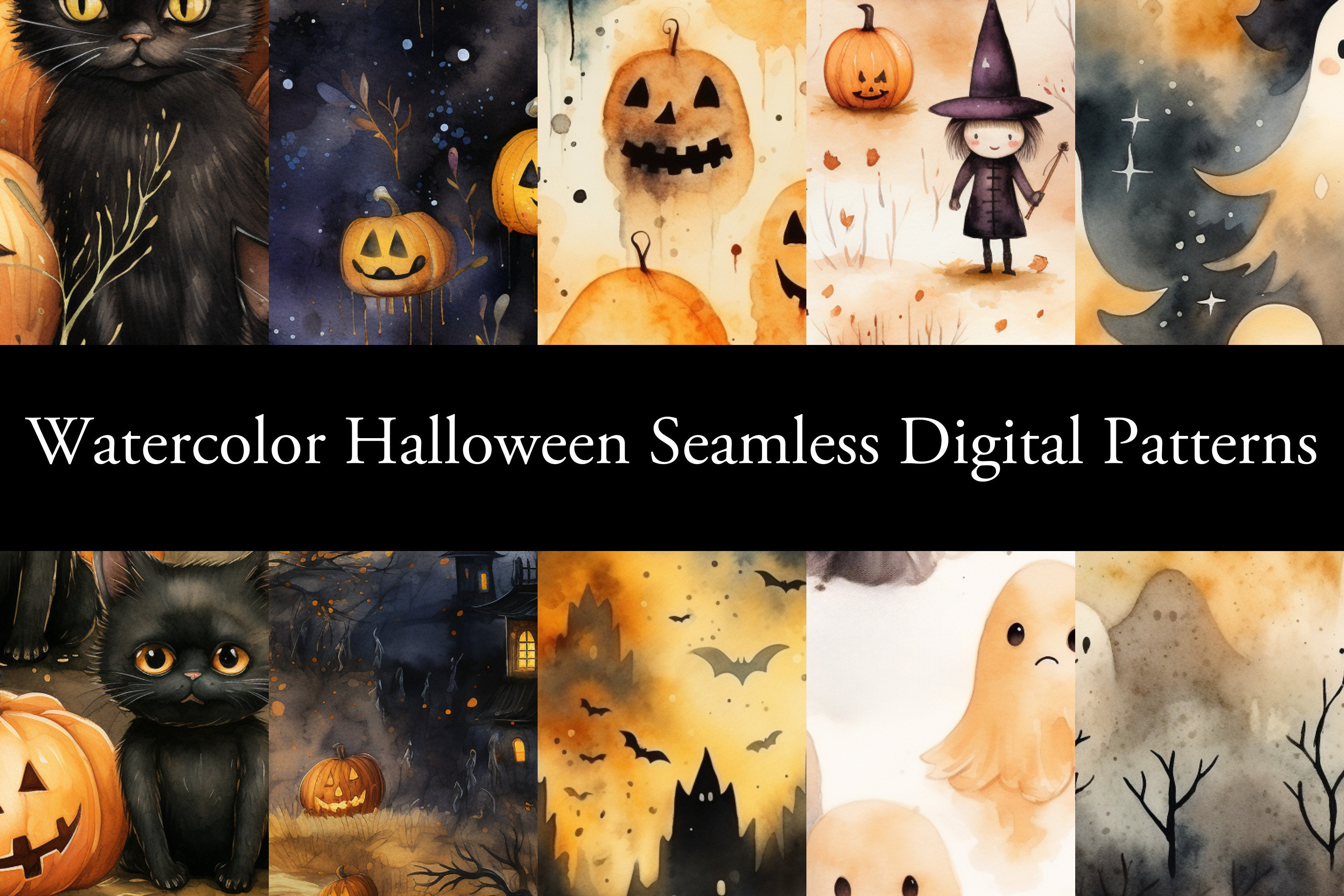 Watercolor Halloween Digital Wallpaper Digital Paper Design - Etsy