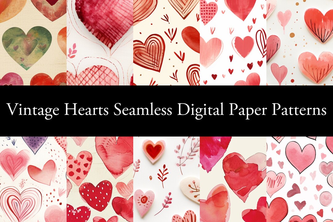 Vintage Hearts Digital Wallpaper | Digital Paper Design Pack | Set of ...