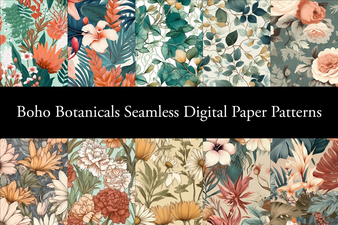 Boho Digital Wallpaper | Digital Paper Design Pack | Set of 10 Seamless ...