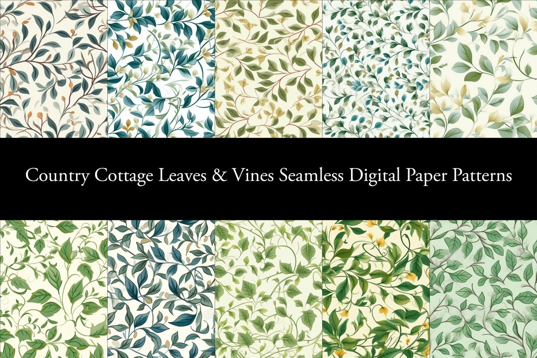 Country Cottage Leaves and Vines Digital Wallpaper | Digital Paper ...