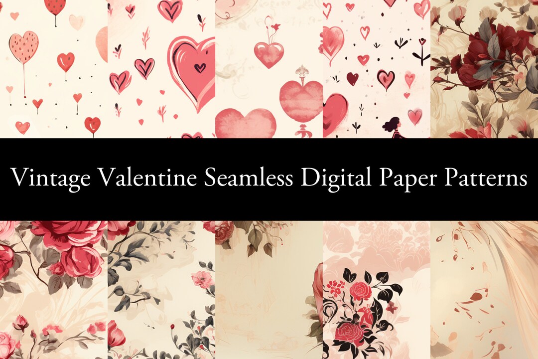 Vintage Valentine Digital Wallpaper | Digital Paper Design Pack | Set ...