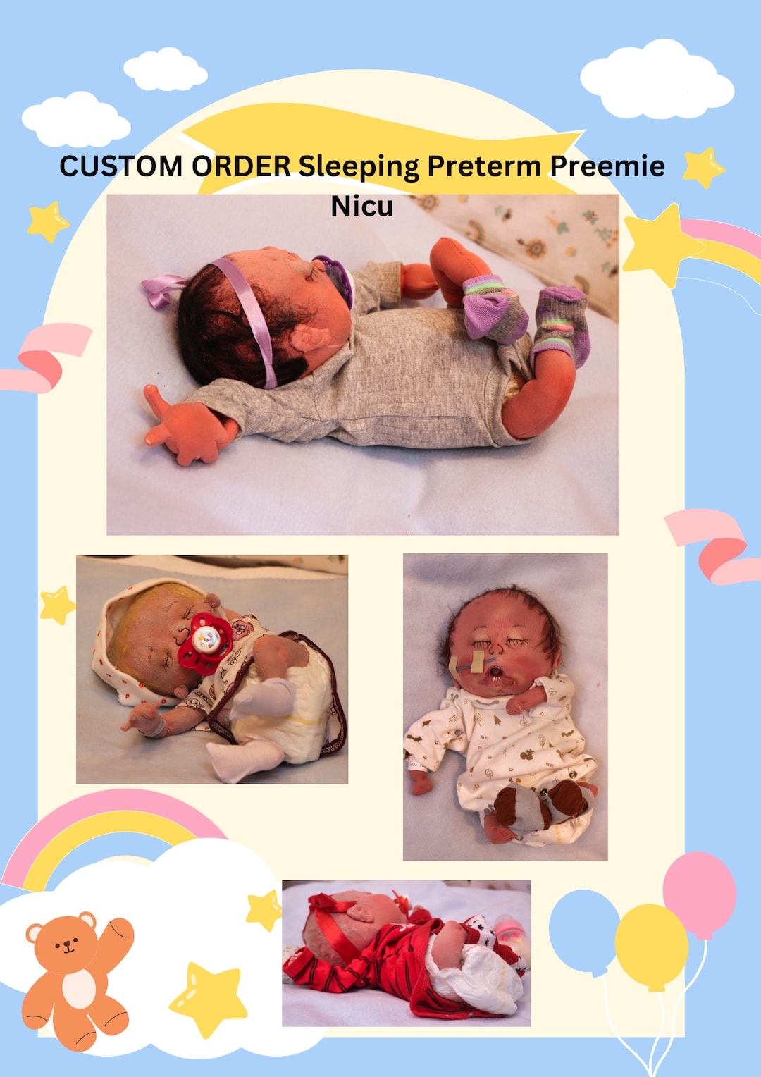 CUSTOM ORDER Sleeping Preterm Preemie Nicu Premature Cloth Baby Doll ...