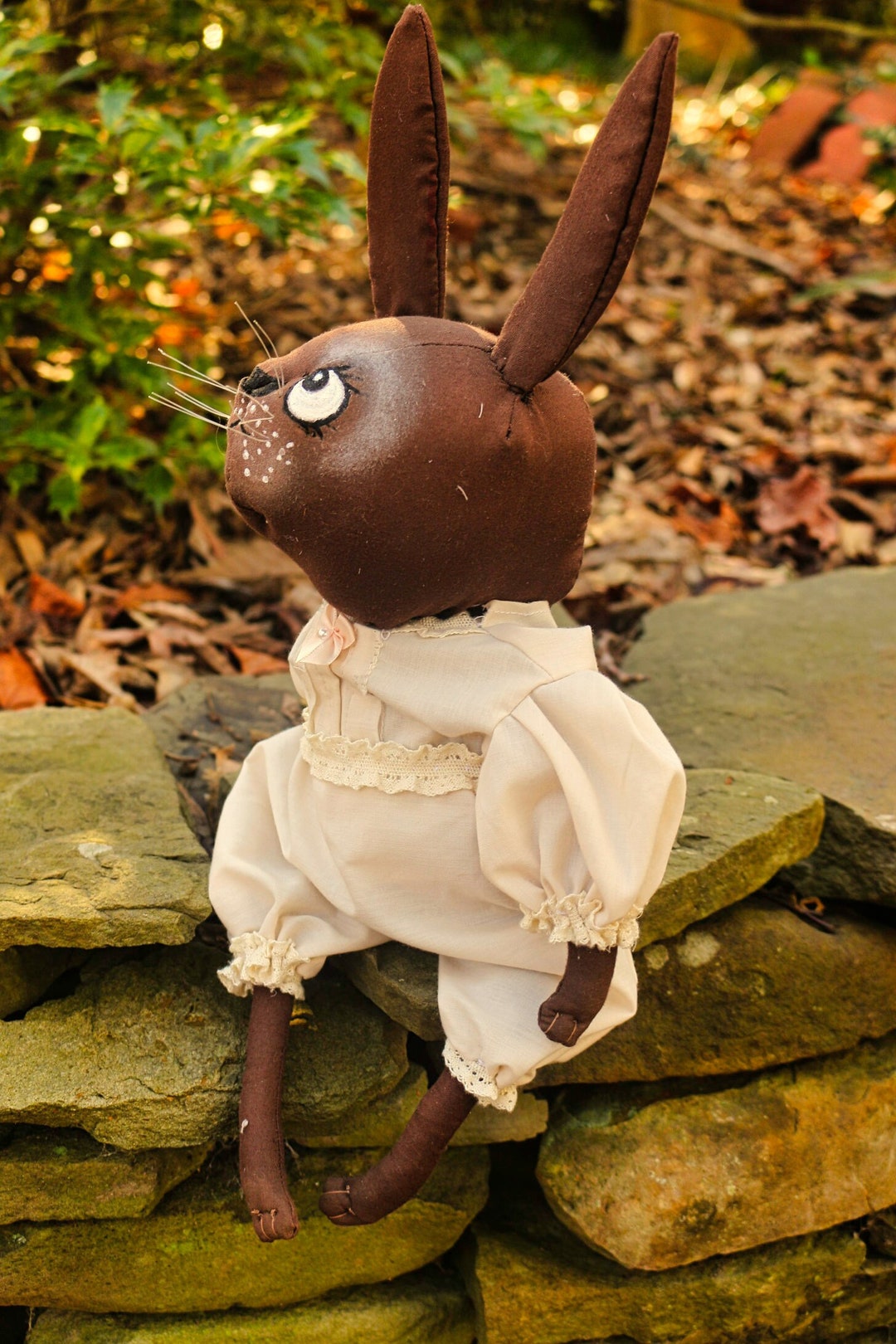 Primitive Folk Art Bunny Rabbit Toy Conejo Easter Stuffed Animal Cloth ...
