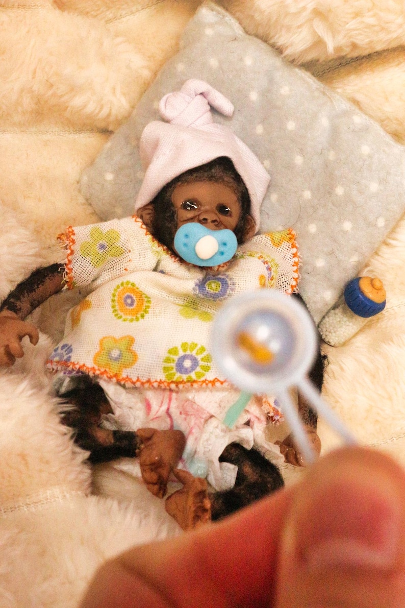 Macaque Polymer Clay Miniature Baby Chimpanzee Doll Handmade Unique ...