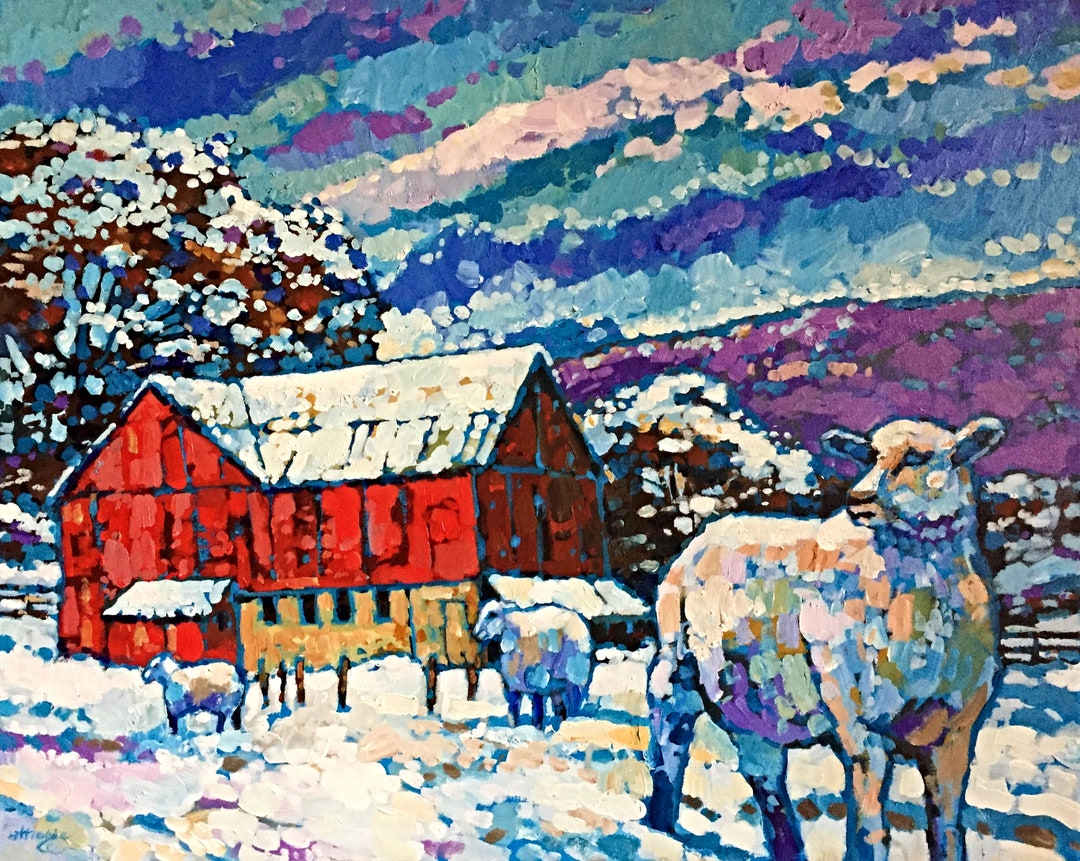 Flock at the Red Barn (fine Art Print) - Etsy