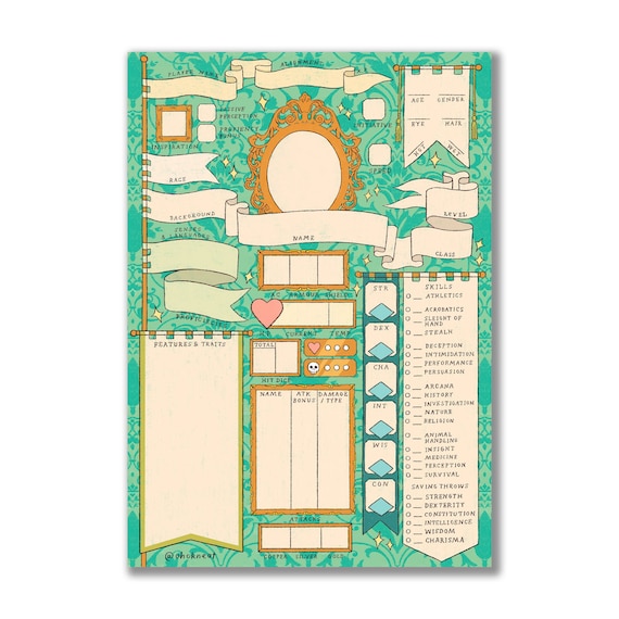 D&D 5e Character Sheet Coloured and Lineart Printable - Etsy Canada