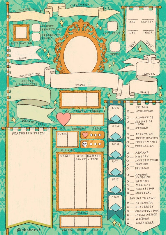 D&D 5e Character Sheet Coloured and Lineart Printable | Etsy