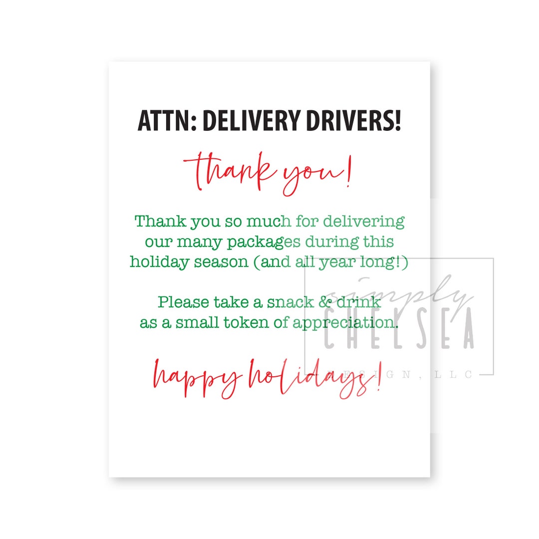 Printable Delivery Driver Snack Basket Sign | Digital Download Delivery ...