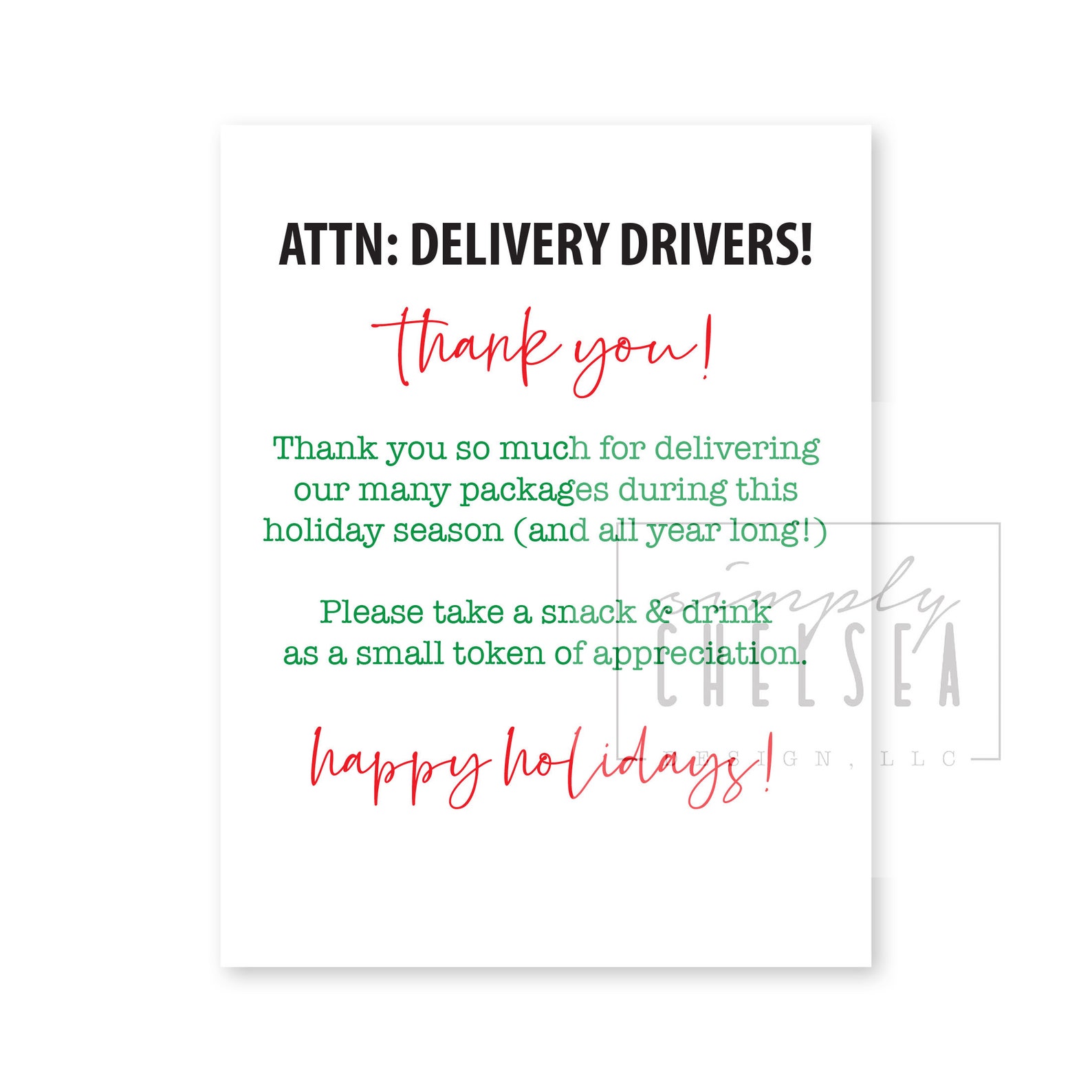 Printable Delivery Driver Snack Basket Sign Digital Download | Etsy