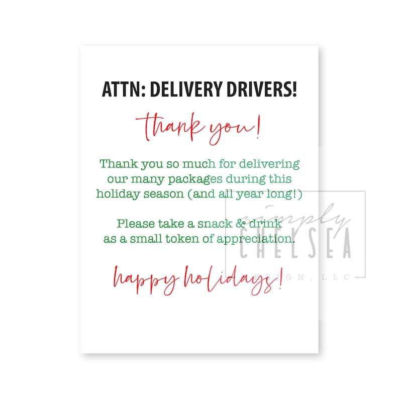 Printable Delivery Driver Snack Basket Sign | Digital Download Delivery ...