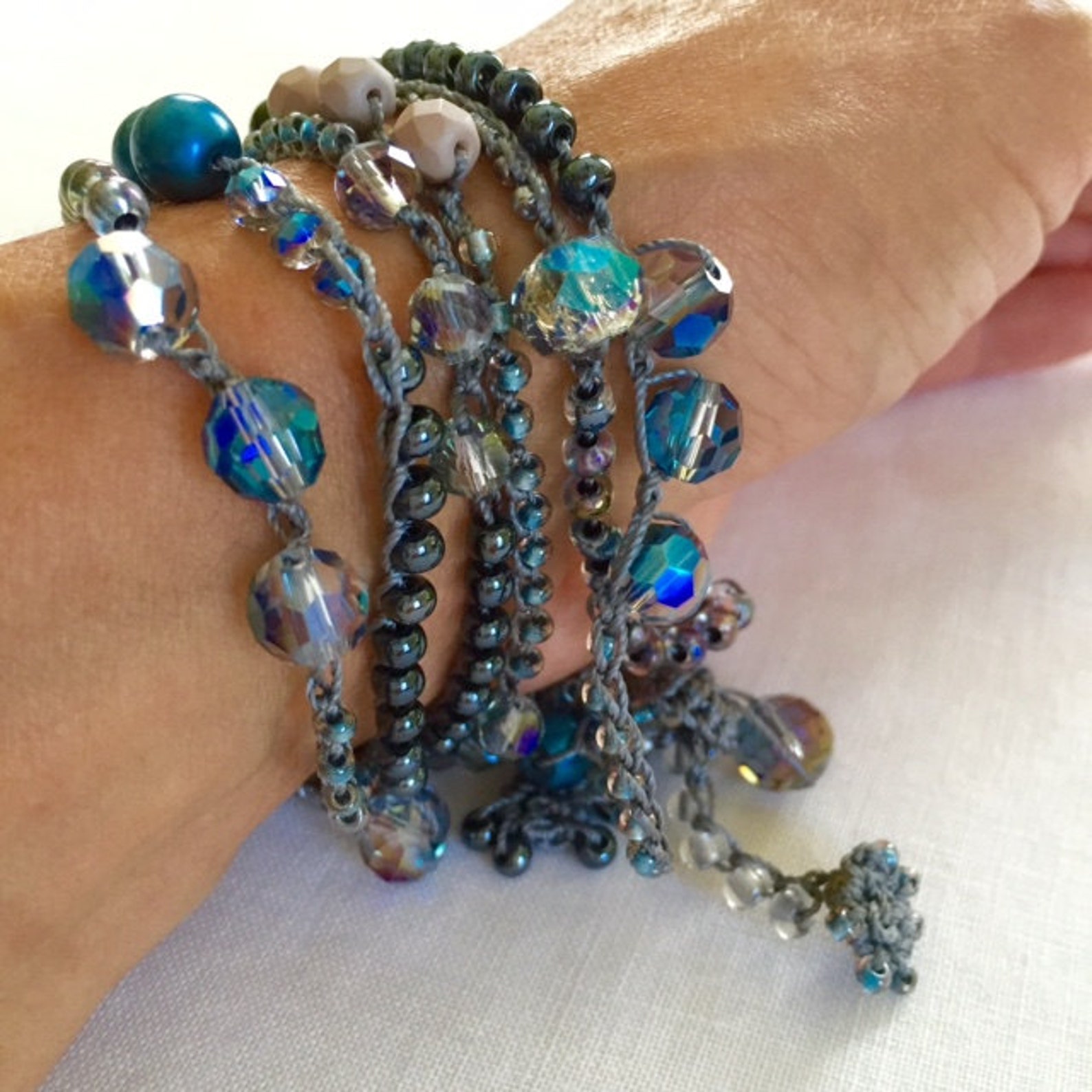 Navy Blue, Faceted Iridescent Blue Crystals, Azure Blue Glass Pearls ...