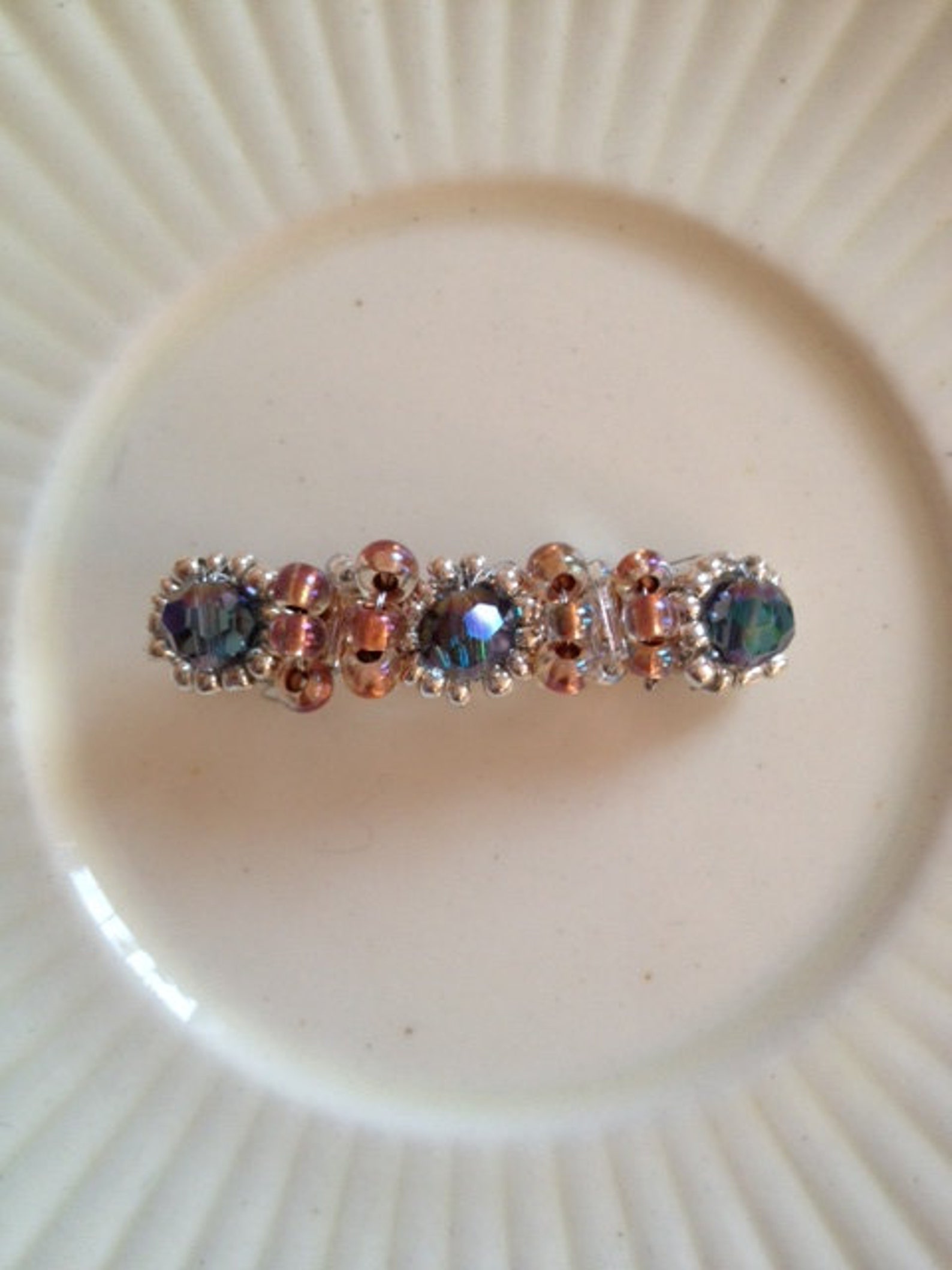 Periwinkle Blue, Pale Pink Faceted Crystal, Beaded Hair Barettes ...