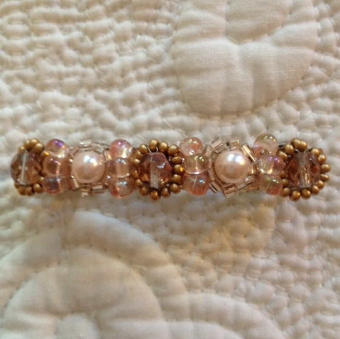 Pearl and Pink Champagne Crystal Beaded Hair Barettes Wedding - Etsy