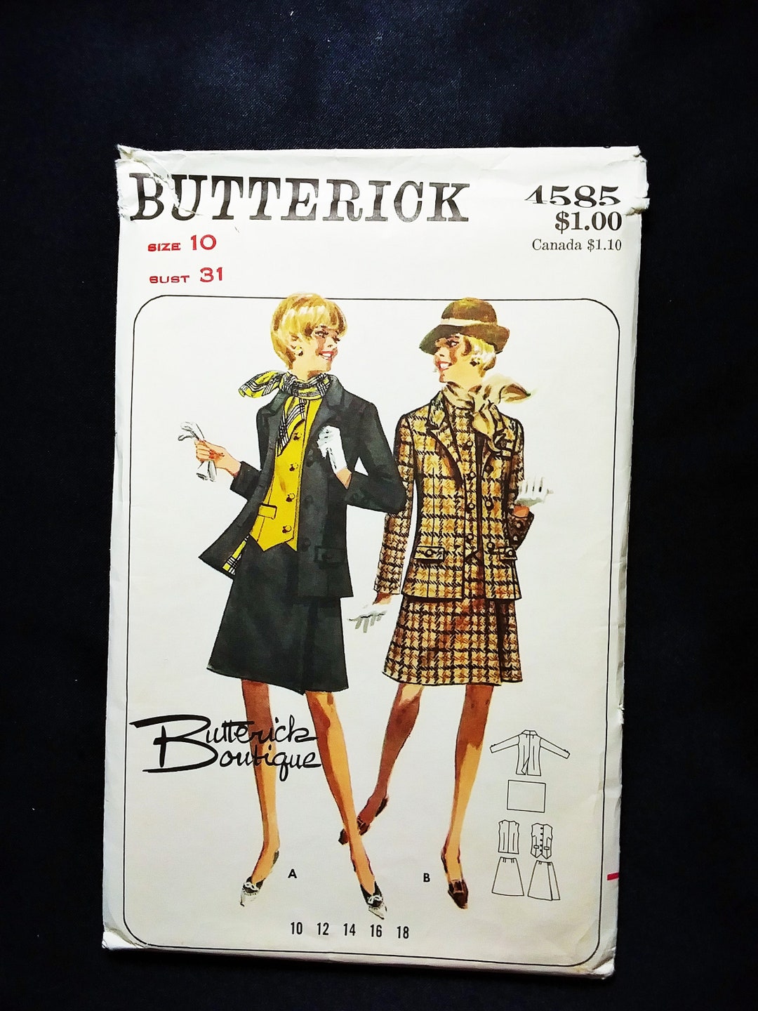 UNCUT BUTTERICK 4585 Misses' Suit, Weskit and Scarf Sewing Pattern - Etsy