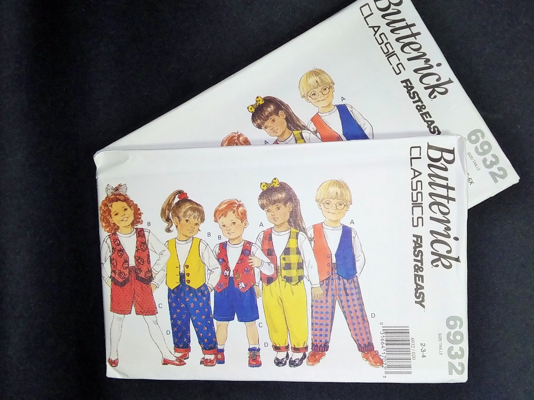 UNCUT Butterick 6932 Children's Vest, Top, Shorts and Pants Sewing ...