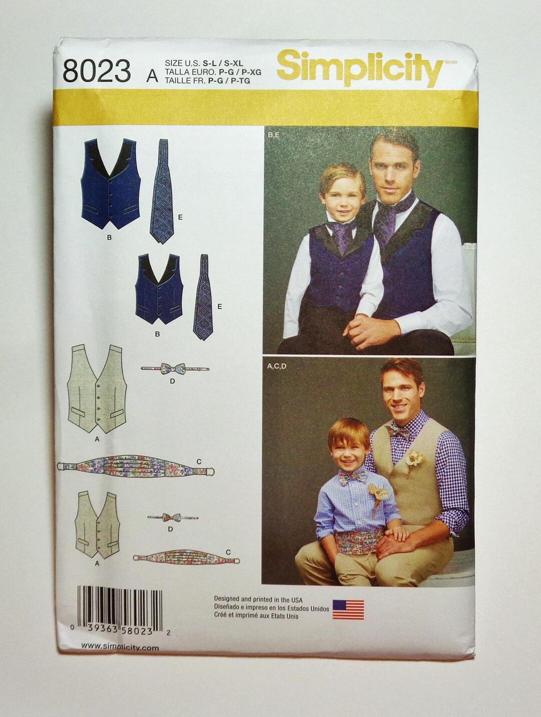 UNCUT Simplicity 8023 Men's and Boys' Vests, Cummerbund and Ties SEWING ...
