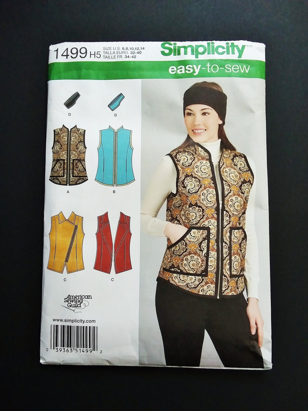 UNCUT SIMPLICITY 1499 Misses Vests Headbands Sewing PATTERN - Etsy