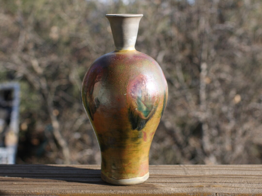 Raku Vase, Raku Bottle, Raku Pottery Vase, Raku Pottery, Wheel Thrown ...
