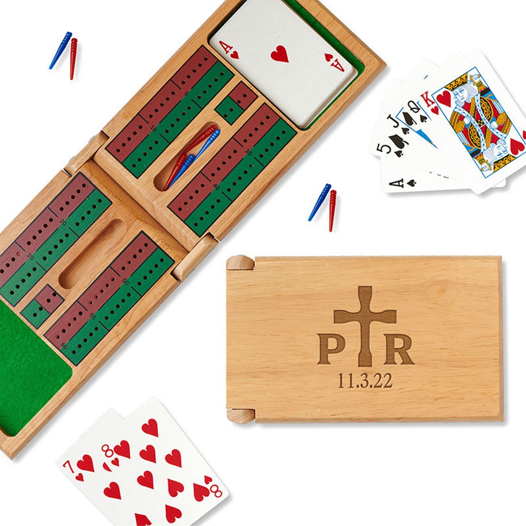 Folding Cribbage Board Engraved With Cross and Initials - Etsy