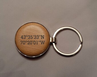 GPS Coordinates Engraved Keychain Latitude Longitude | Etsy