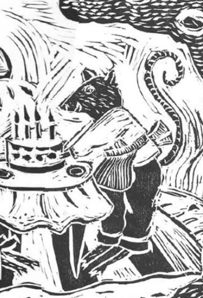 Handprinted Linocut Year of the Rat Birthday, 14.5” X 12”, Block Print ...