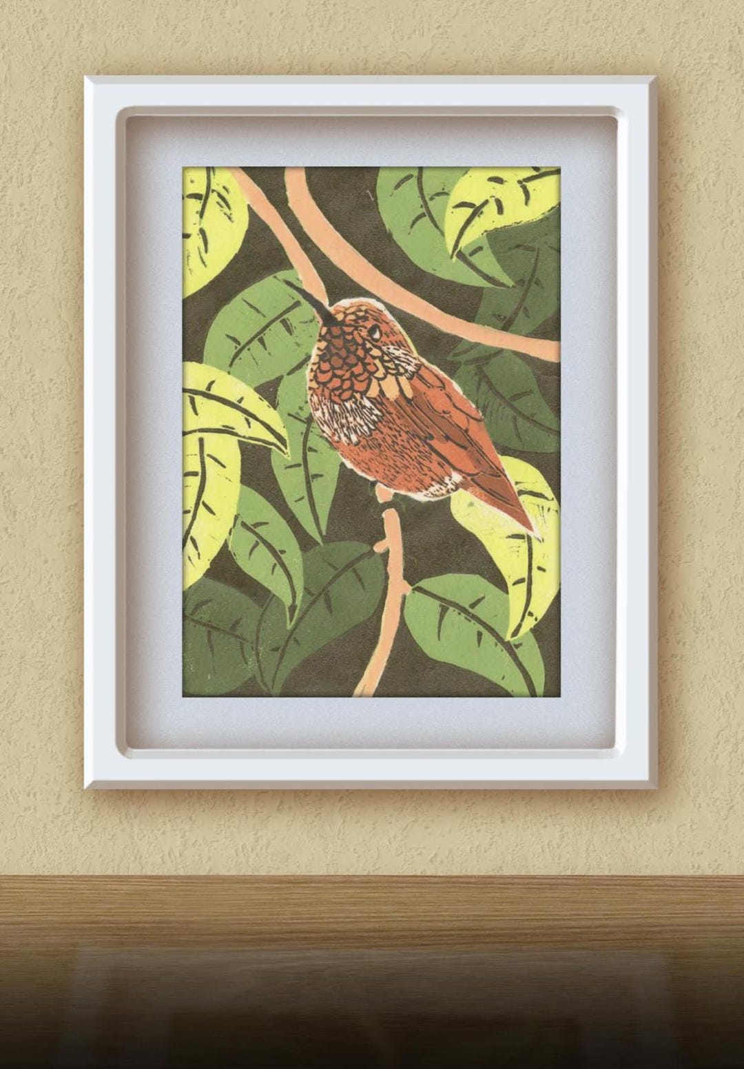 Hummingbird Linocut Print, Block Print - Etsy