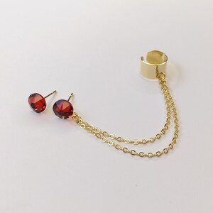 Red Crystal Ear Cuff Earrings, Stud Earrings With Chains, Many Colors ...