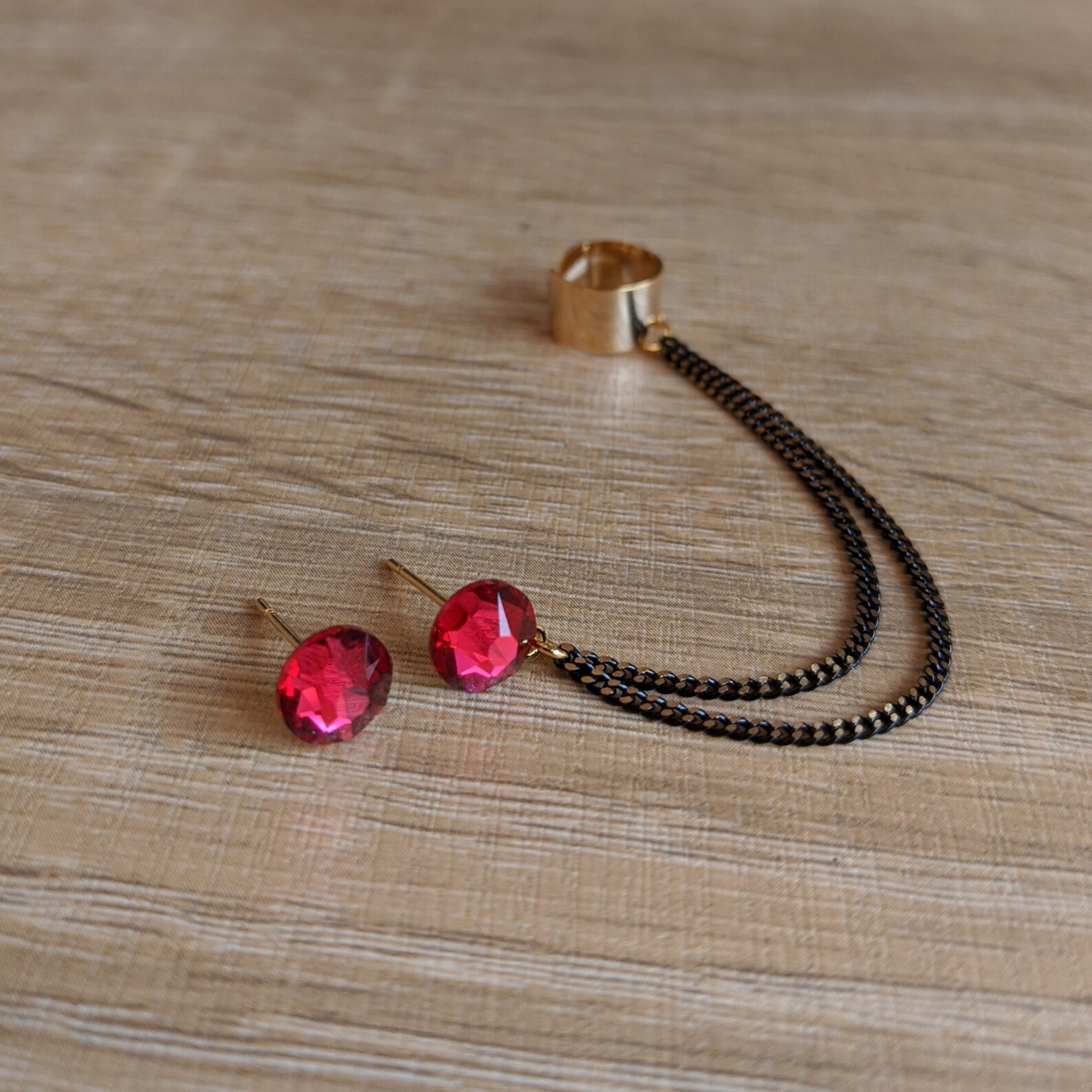 Red Crystal Ear Cuff Earrings Stud Earrings With Chains Many - Etsy