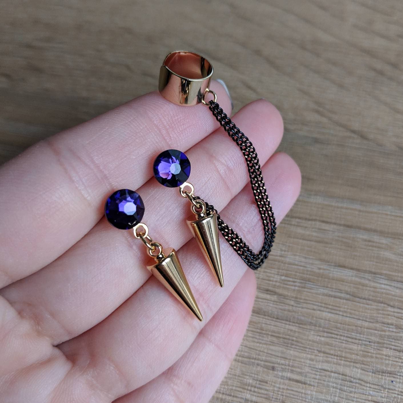 Spike Ear Cuff Earrings Gold Spike Earrings Rock Style | Etsy