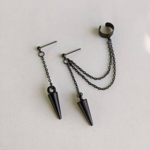 Black Spike Cuff Earrings, Black Chain Cuff Earrings, Spike Earrings - Etsy