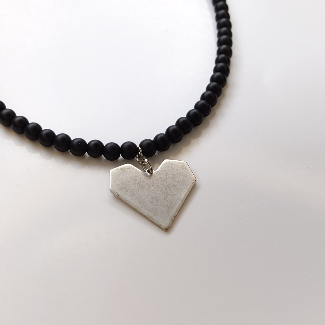Heart Bead Necklace, Onix Beaded Necklace, Gift for Her, Gifts for ...