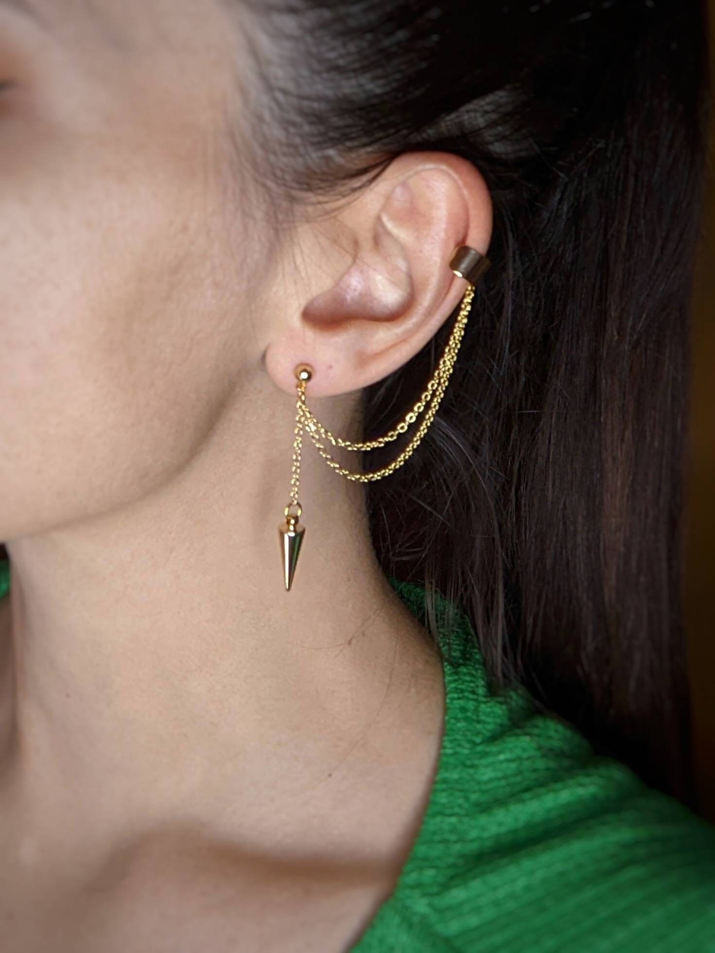 Gold Spike Cuff Earrings, Gold Chain Cuff Earrings, Spike Earrings - Etsy