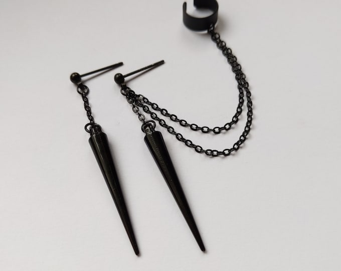 Black Spike Chain Cuff Earrings, Goth Punk Style - Etsy