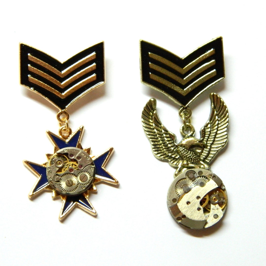 Steampunk Blue Star Medal, Military Flying Eagle Lapel, Metal Ribbon ...