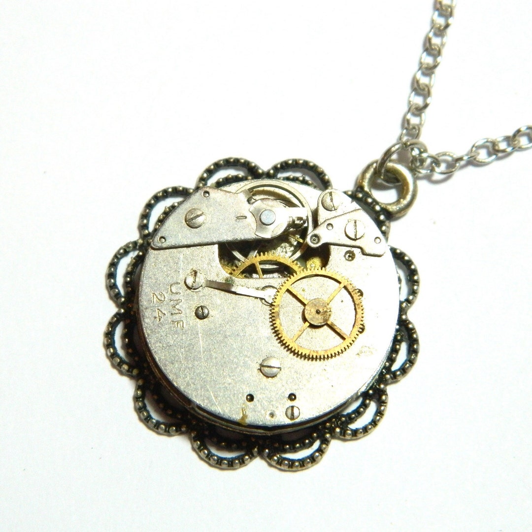 Steampunk Sun Daisy Moonflower Marguerite Ox-eye Silver Colored Rare Old Clockwork Rubies ...