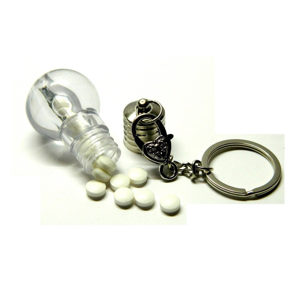 Pill Box Keychain Light Bulb Edison, Key Chain 50-year Calendar, Not ...