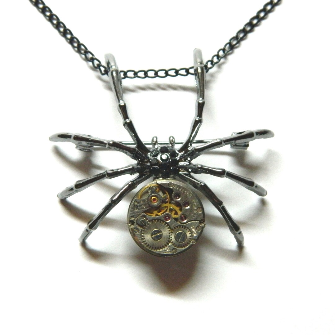 Steampunk Spider Brooch-necklace Arachne Black Silver Robot Boutonniere ...