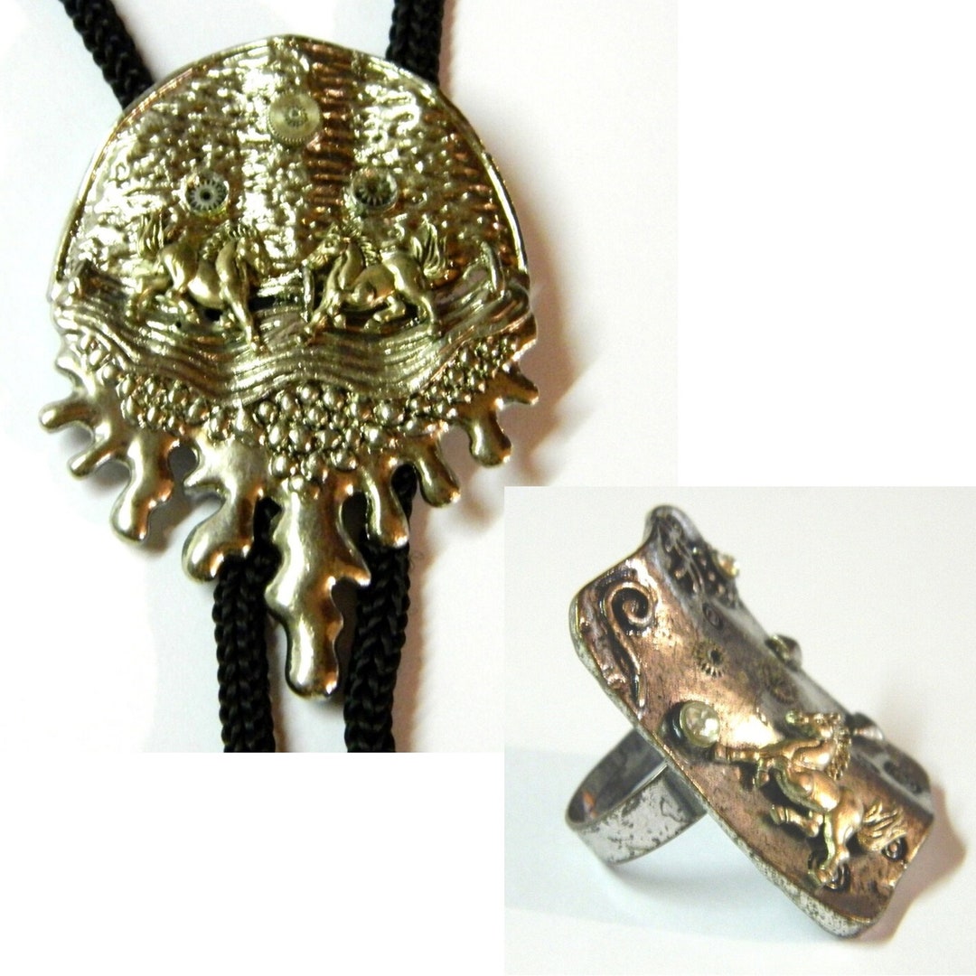 Steampunk Space Horses Bolo Tie Cosmic Foals Pagan Amulet Gothic Ring ...