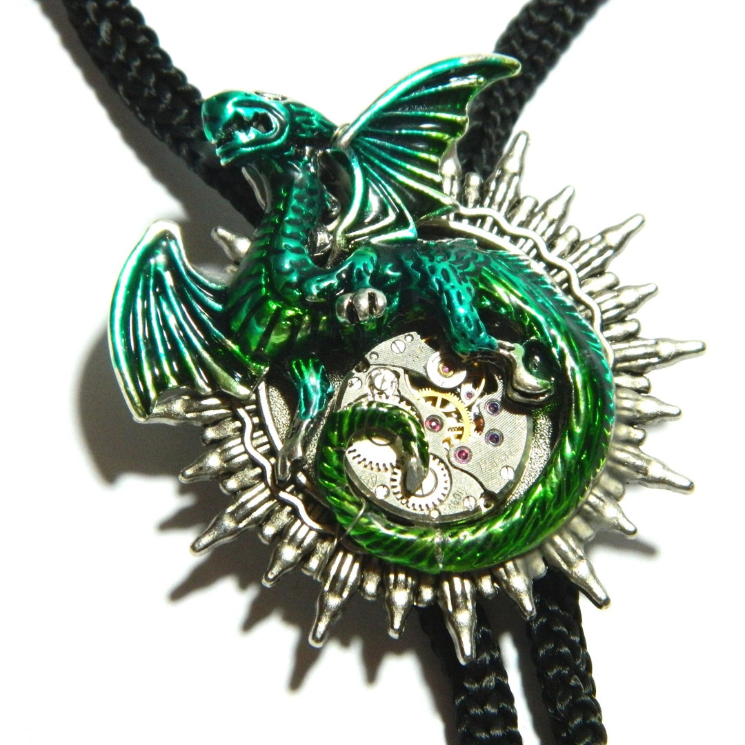 Bolo Tie Green Draco Skyrim Year 2024 Steampunk Clockwork Water Flying ...