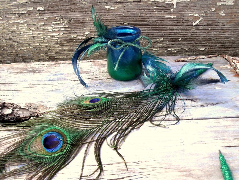 Peacock feather pen & ink pot unique wedding guest gift | Etsy