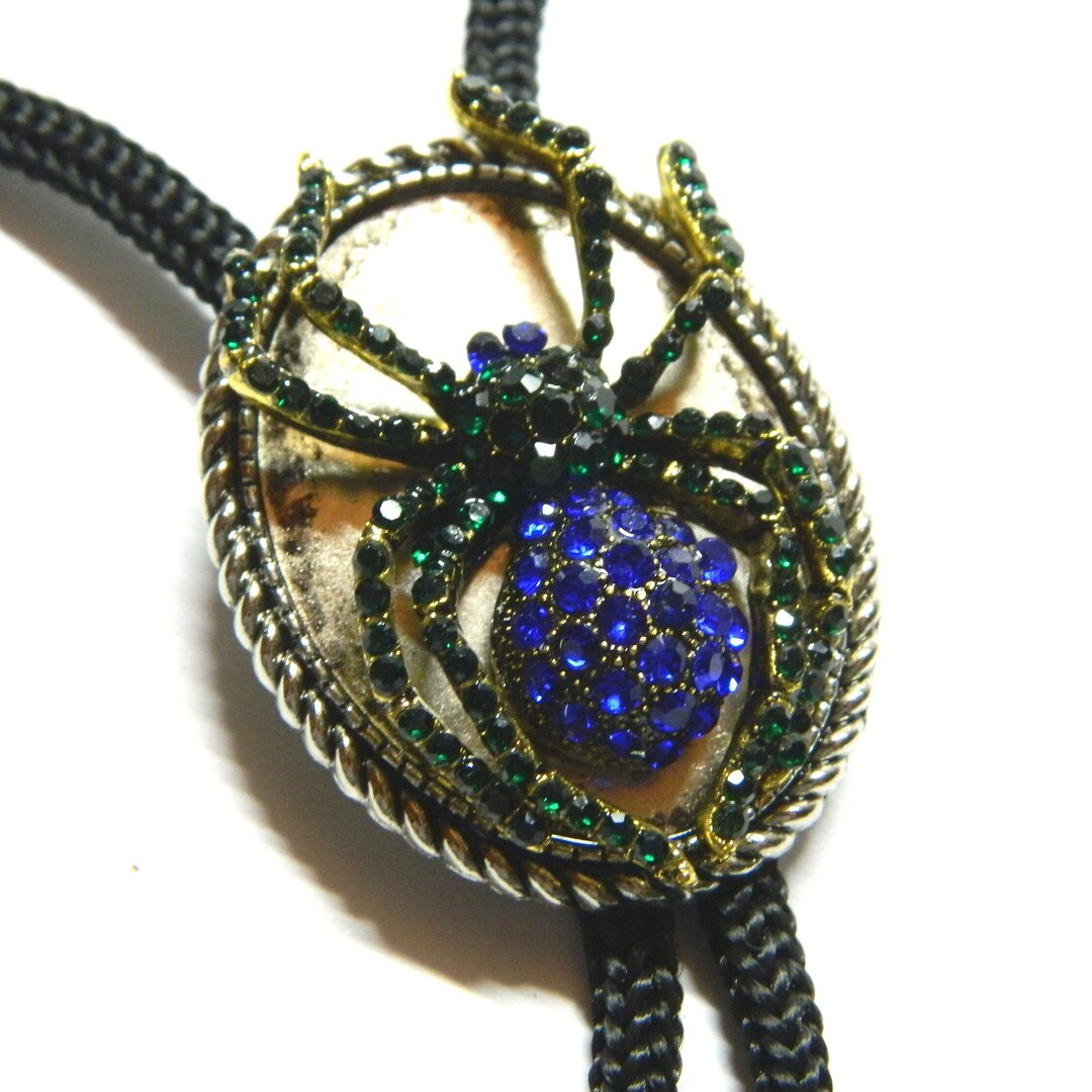 Spider Bolo Tie Golden Blue Green Insect Jewelry Silver Wedding Men's ...