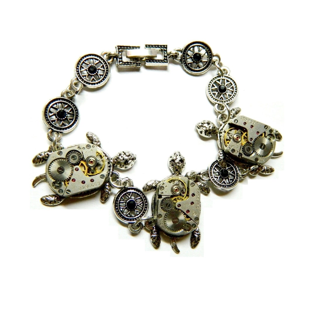 Turtle Steampunk Cuff Bracelet Turtles Roundelay, Silver Jewelry Bangle ...