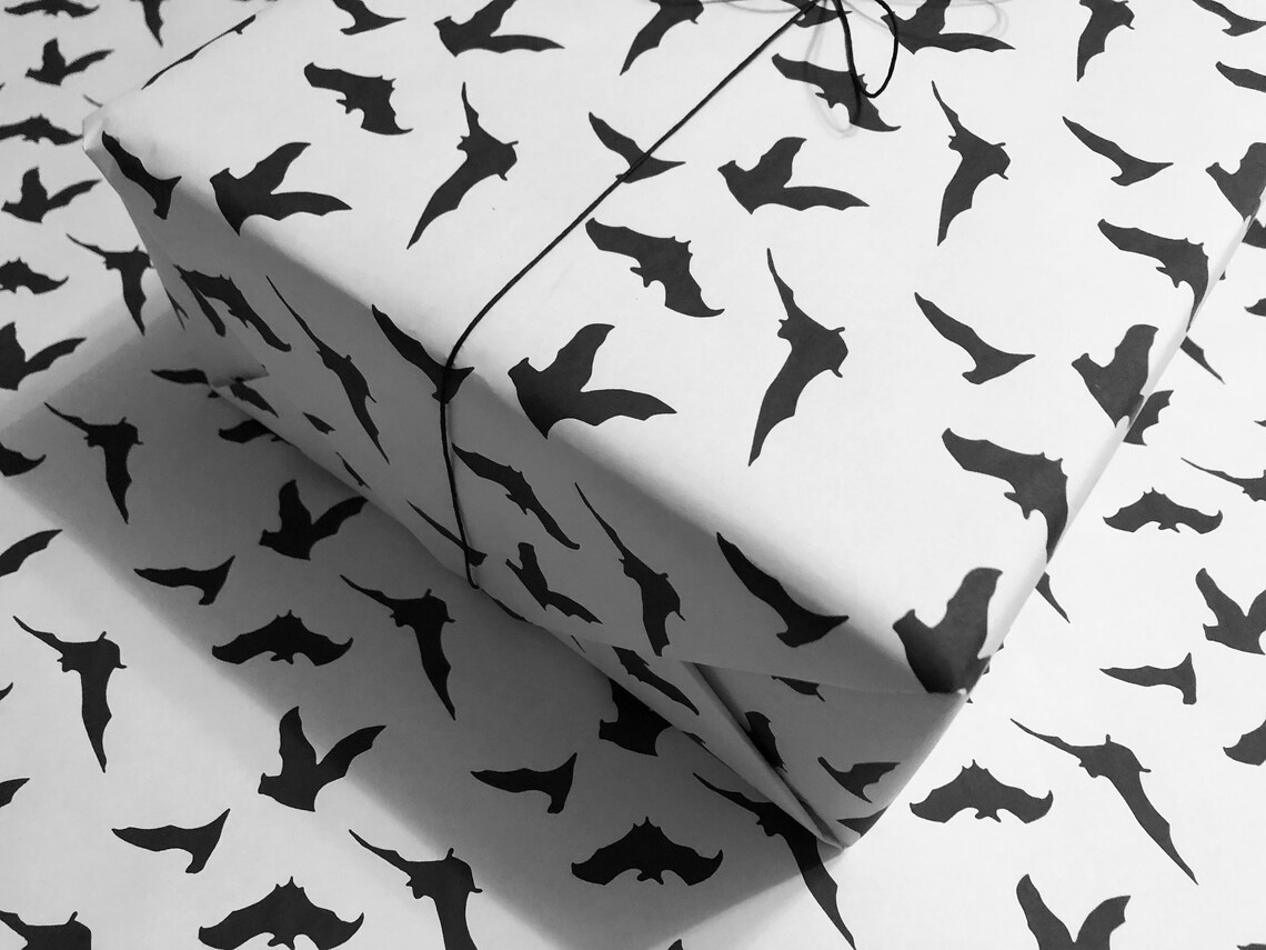 Black Bats on White Gothic Wrapping Paper Christmas and | Etsy