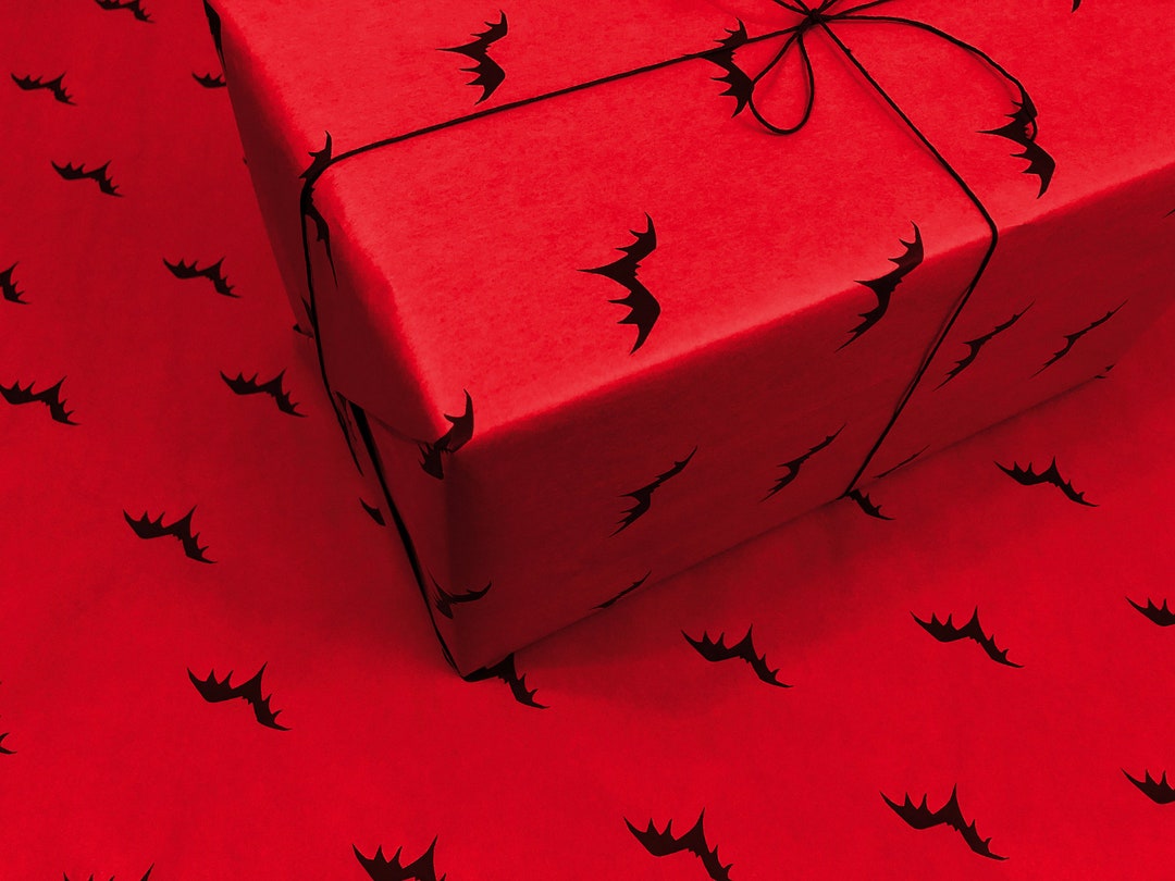 Flying Bats on Red Gothic Wrapping Paper Christmas and Birthday Gift ...