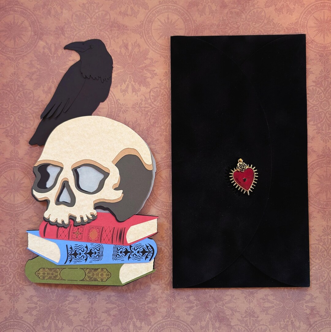 Gothic Wedding Skull and Raven Valentine's Day Greeting Card With ...